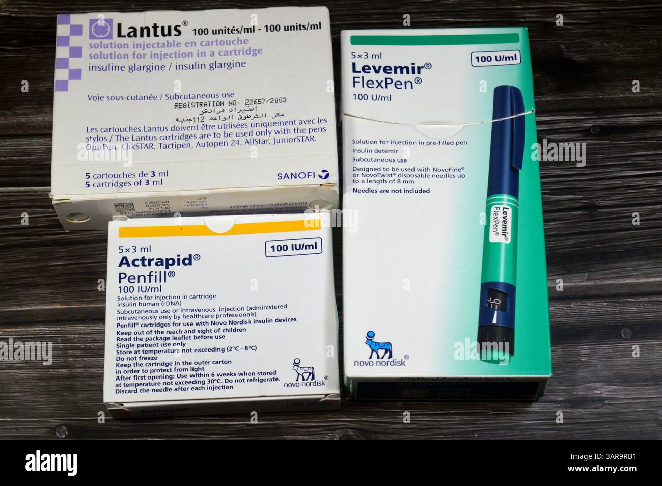 Cairo, Egypt, February 21 2025: Levemir FlexPen, Lantus (insulin ...