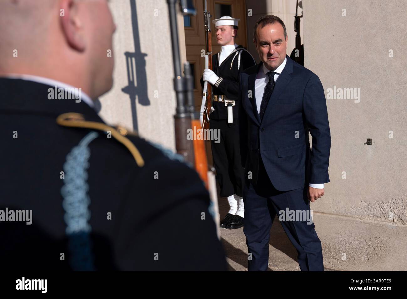France's Minister of Armed Forces Sébastian Lecornu, arrives for a ...