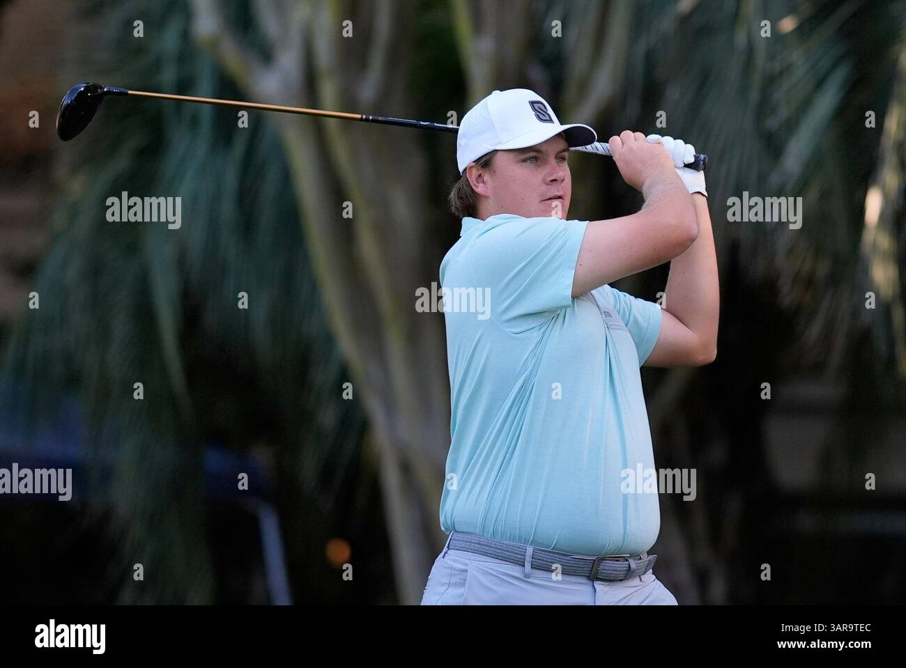 Sami Valimaki watches his tee shot from the second hole during the ...