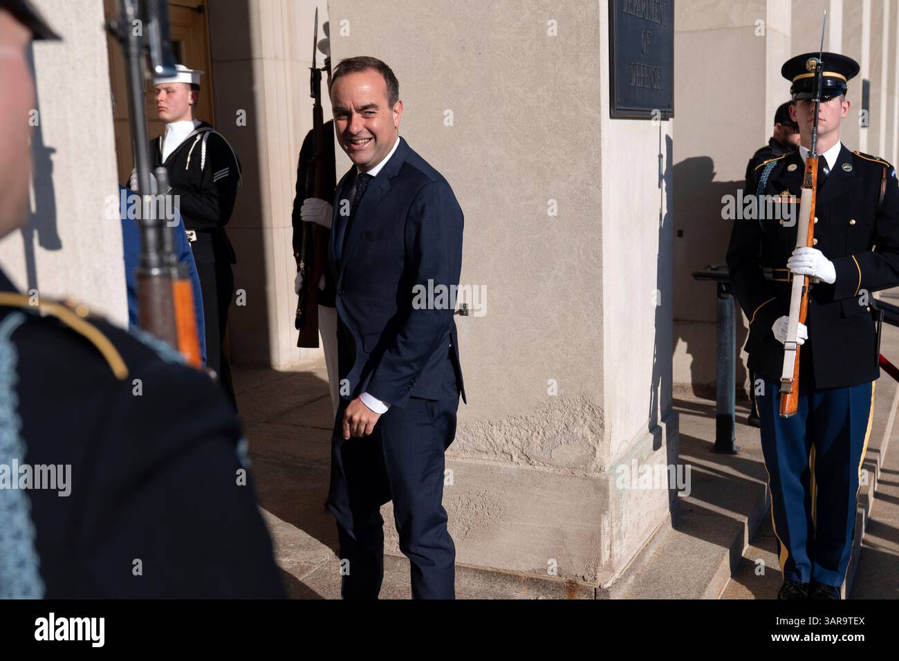 France's Minister of Armed Forces Sébastian Lecornu, arrives for a ...
