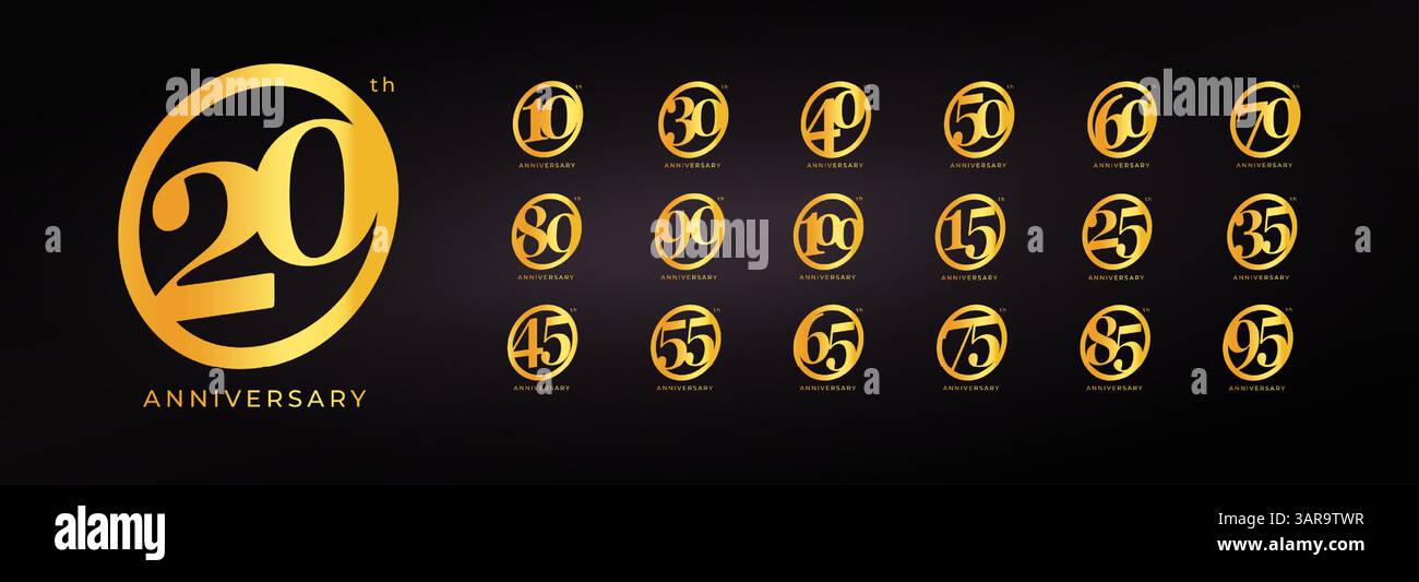 Elegant Gold Anniversary Numbers Set With 10 To 100 Years Celebration ...