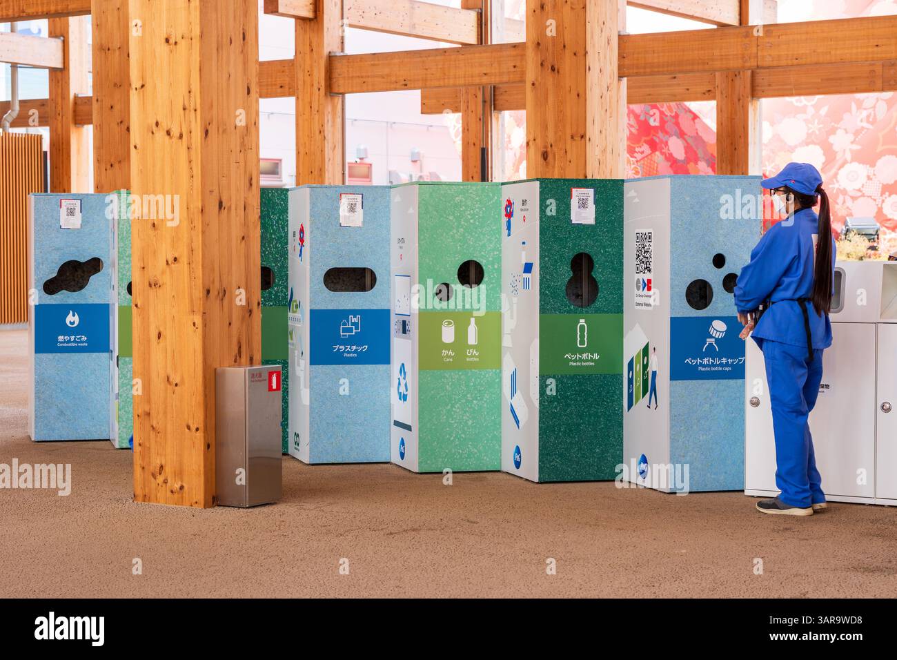 Osaka, Japan - April 16 2025 : Waste disposal bins and recycling ...