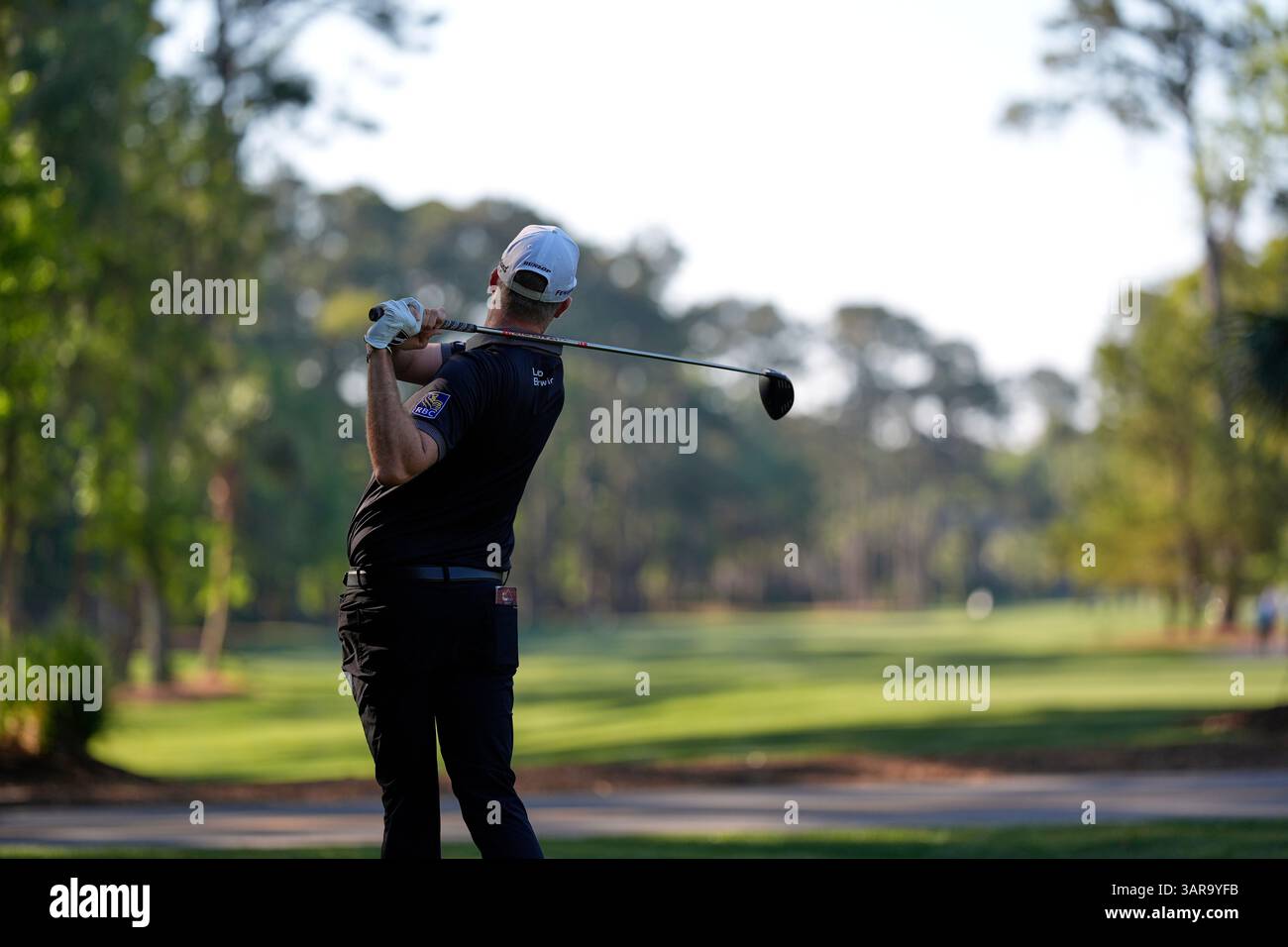 Taylor Pendrith watches his tee shot from the second hole during the ...