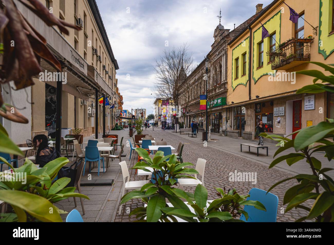 Deva, Romania - April 11, 2025 old city center Deva street pedestrian ...