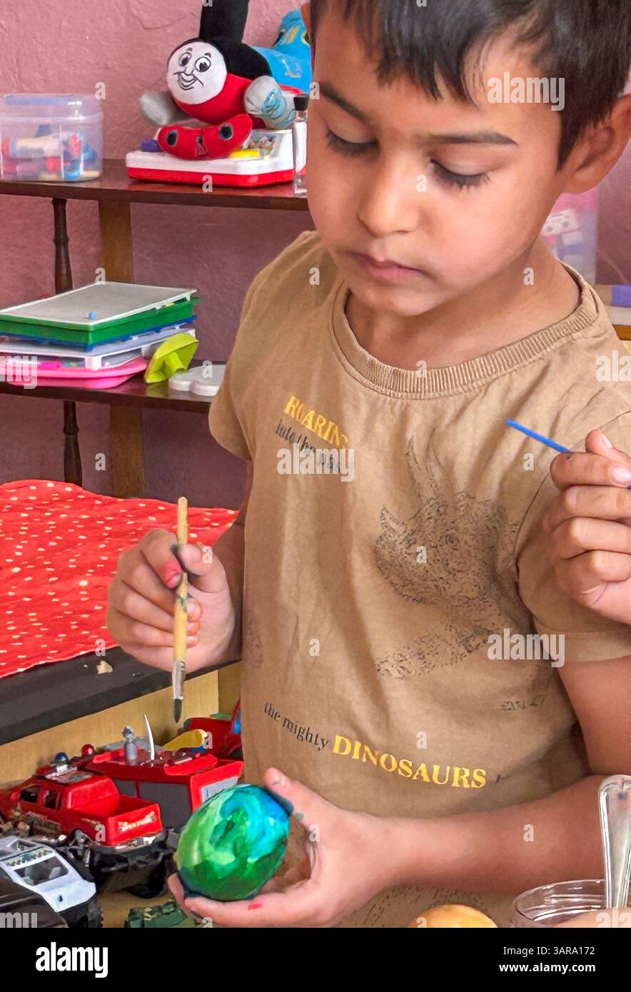 Malomirovo Bulgaria 317 April 2025 Children paint eggs for Easter ...