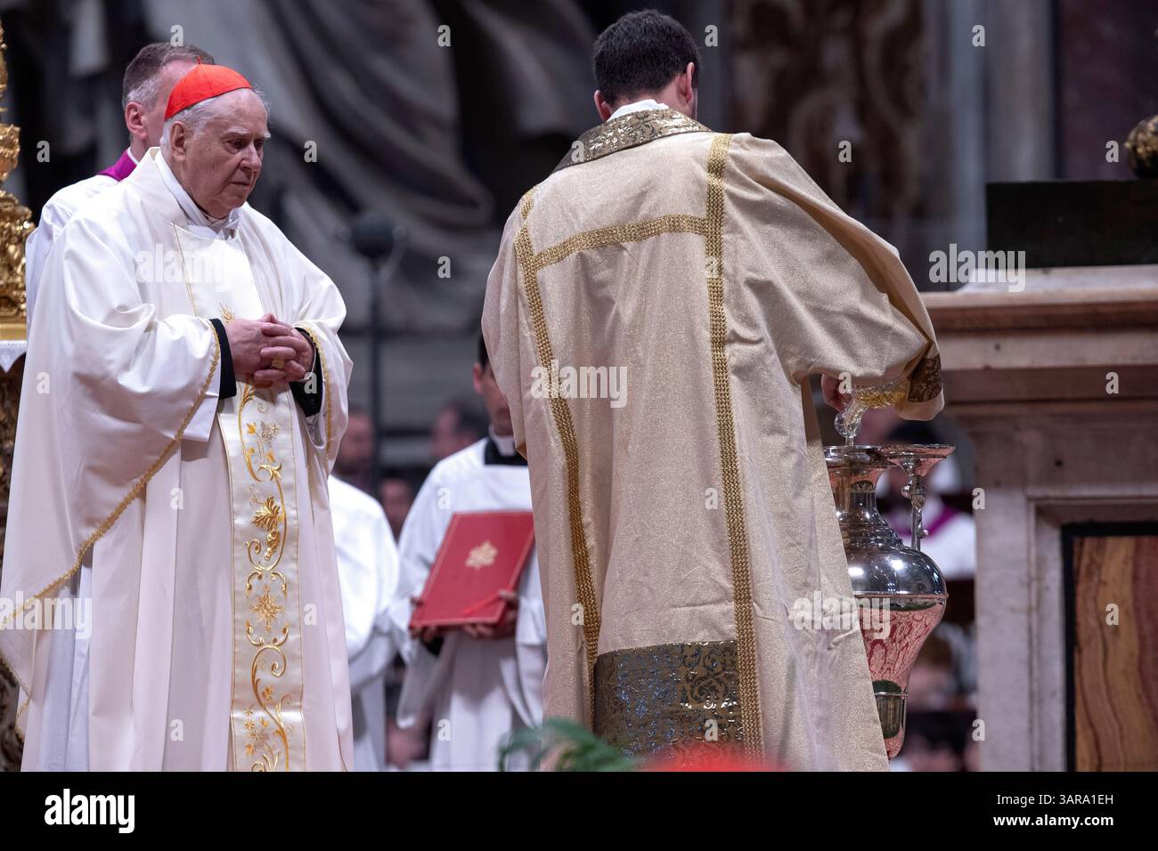 Vatican City, Vatican, 17 April 2025. Cardinal Domenico Calcagno lesds the Chrism Mass for Holy ...