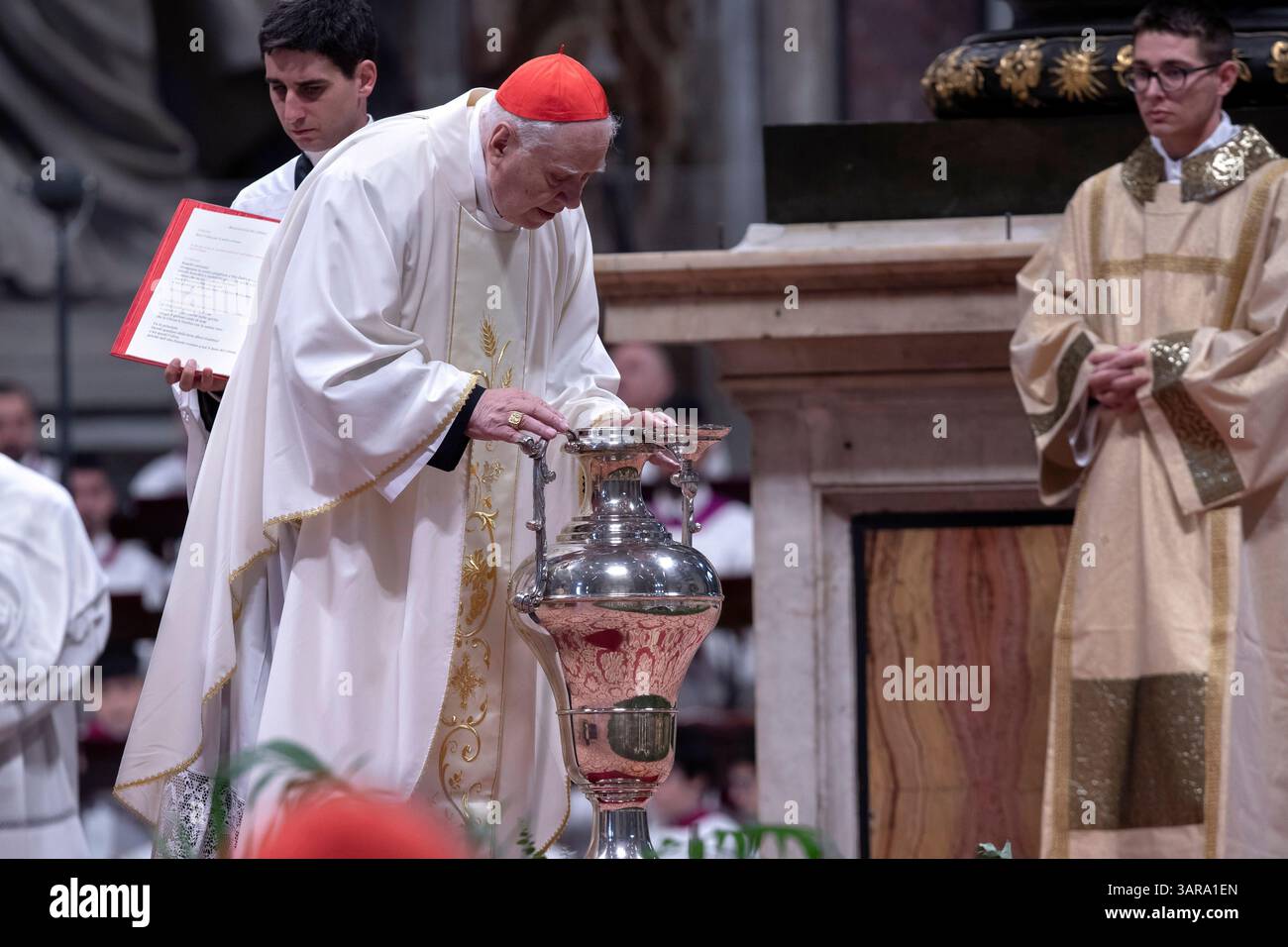 Vatican City, Vatican, 17 April 2025. Cardinal Domenico Calcagno lesds the Chrism Mass for Holy ...