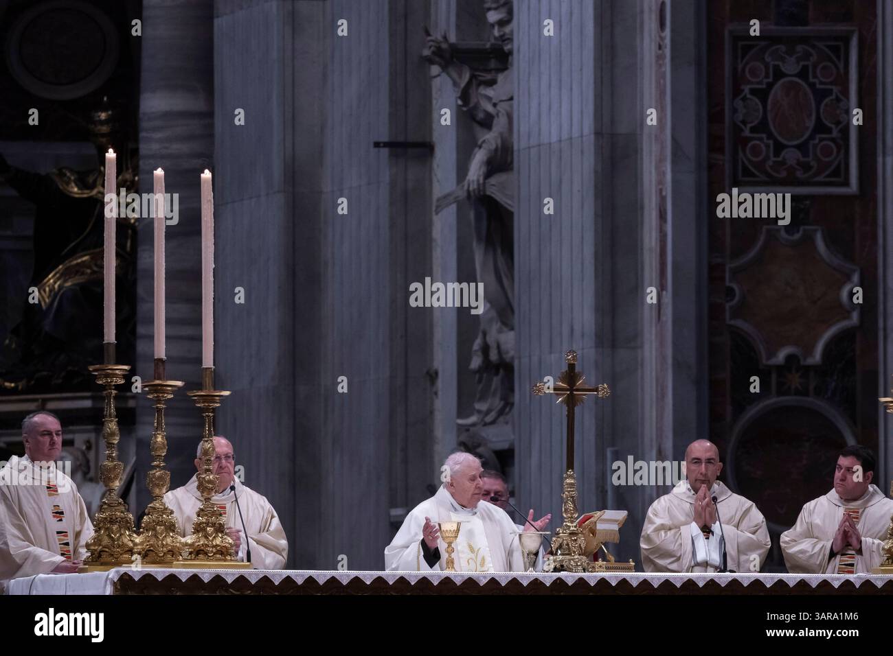 Vatican City, Vatican, 17 April 2025. Cardinal Domenico Calcagno lesds the Chrism Mass for Holy ...