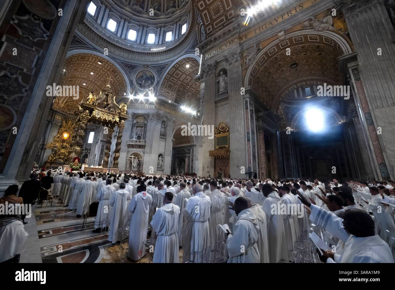 Vatican City, Vatican, 17 April 2025. Cardinal Domenico Calcagno lesds the Chrism Mass for Holy ...