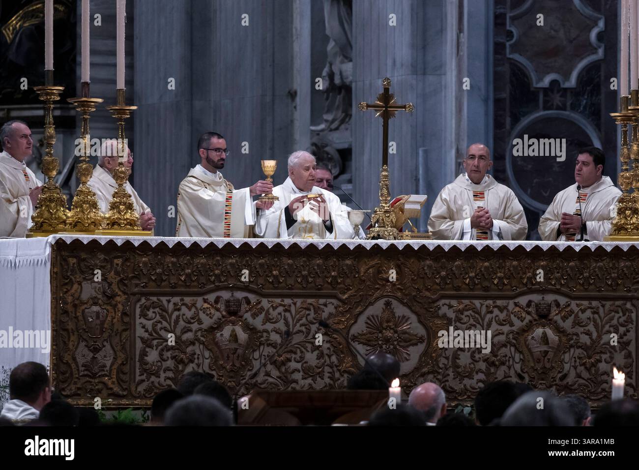 Vatican City, Vatican, 17 April 2025. Cardinal Domenico Calcagno lesds the Chrism Mass for Holy ...