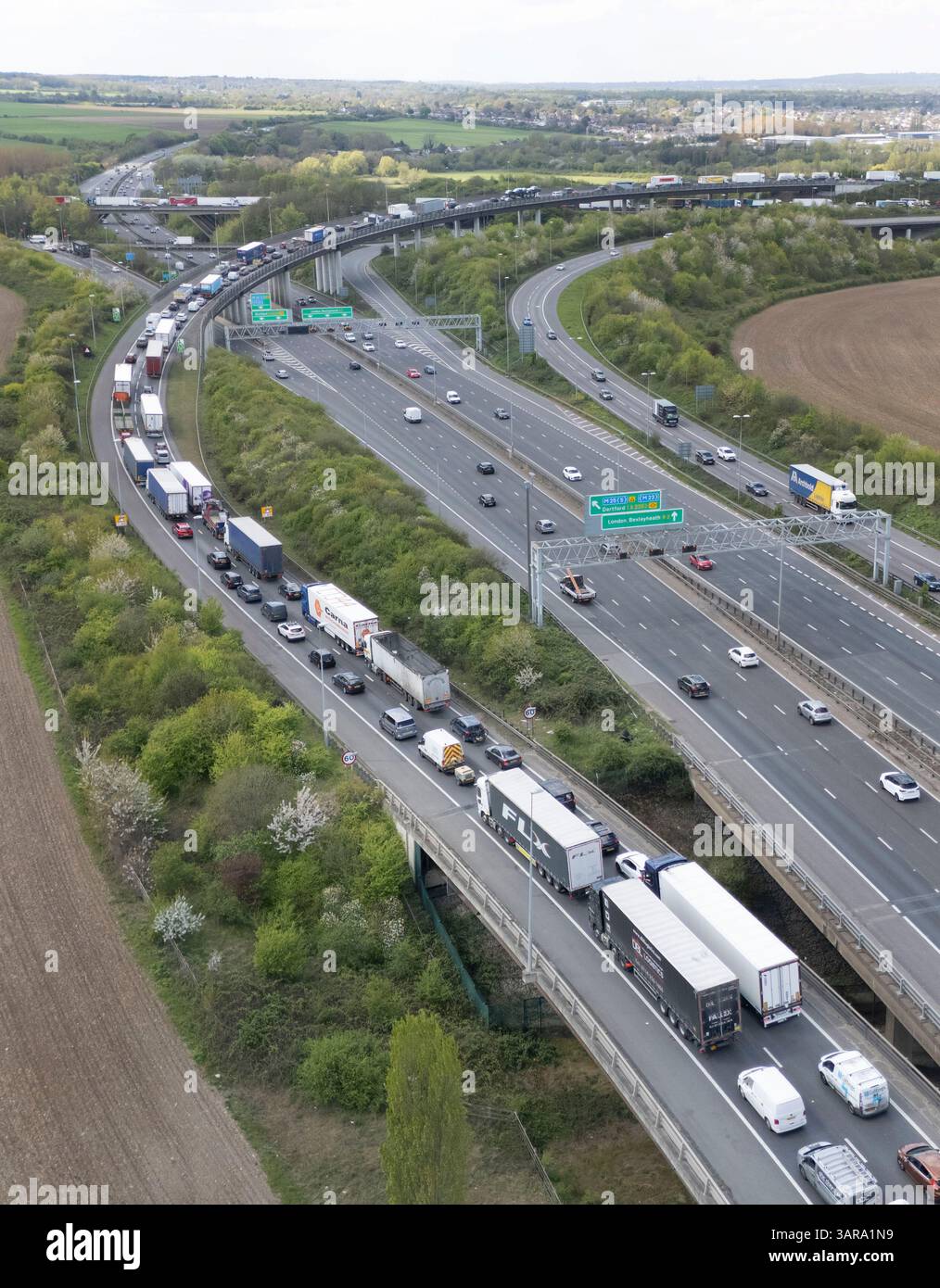 Traffic queues along the A2 for the Dartford Crossing in Kent as the ...