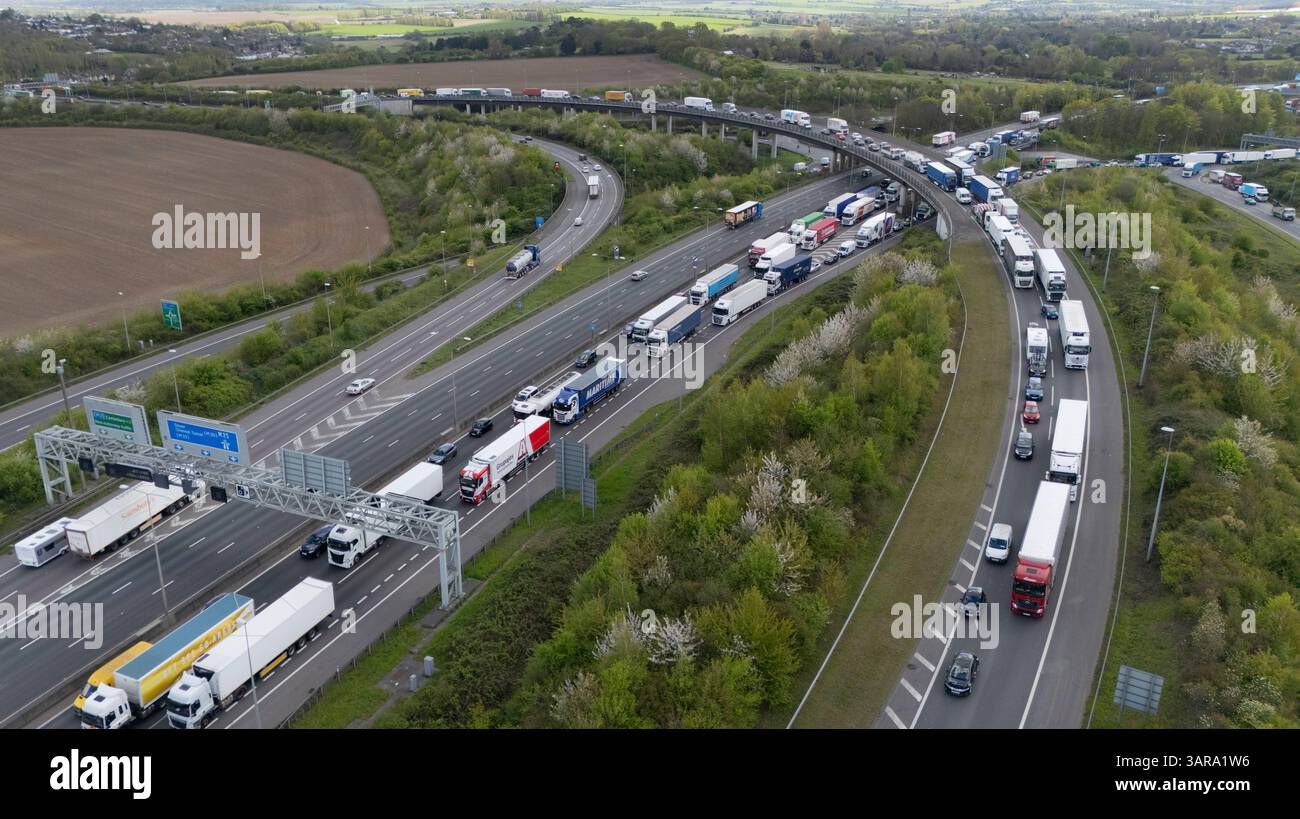 Traffic queues along the A2 for the Dartford Crossing in Kent as the ...