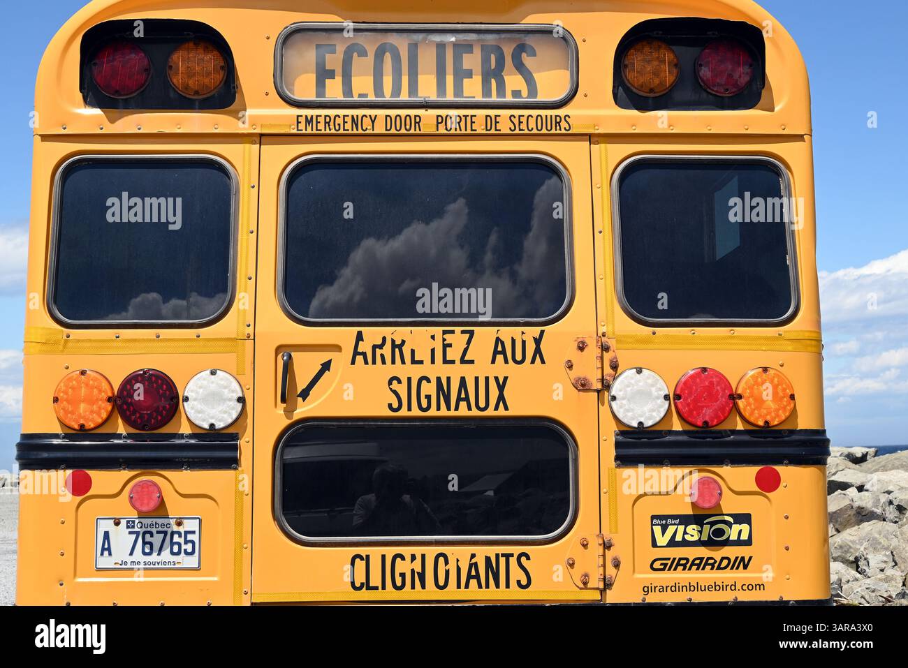 The back of a school bus from the state of Québec in Canada Stock Photo ...