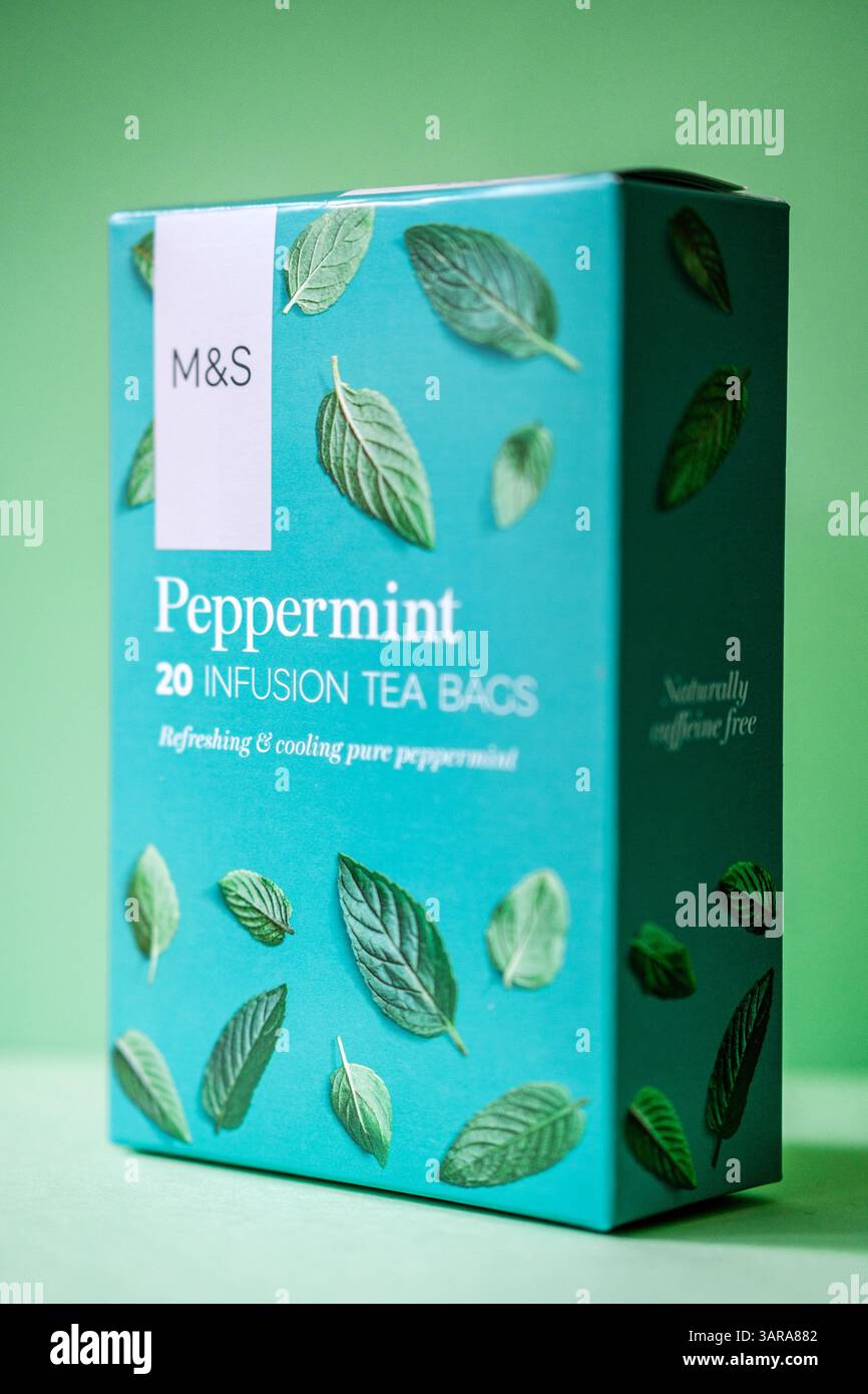 London UK, April17 2025, Box of Marks and Spencer Refreshing Peppermint Infusion Tea Bags Stock ...