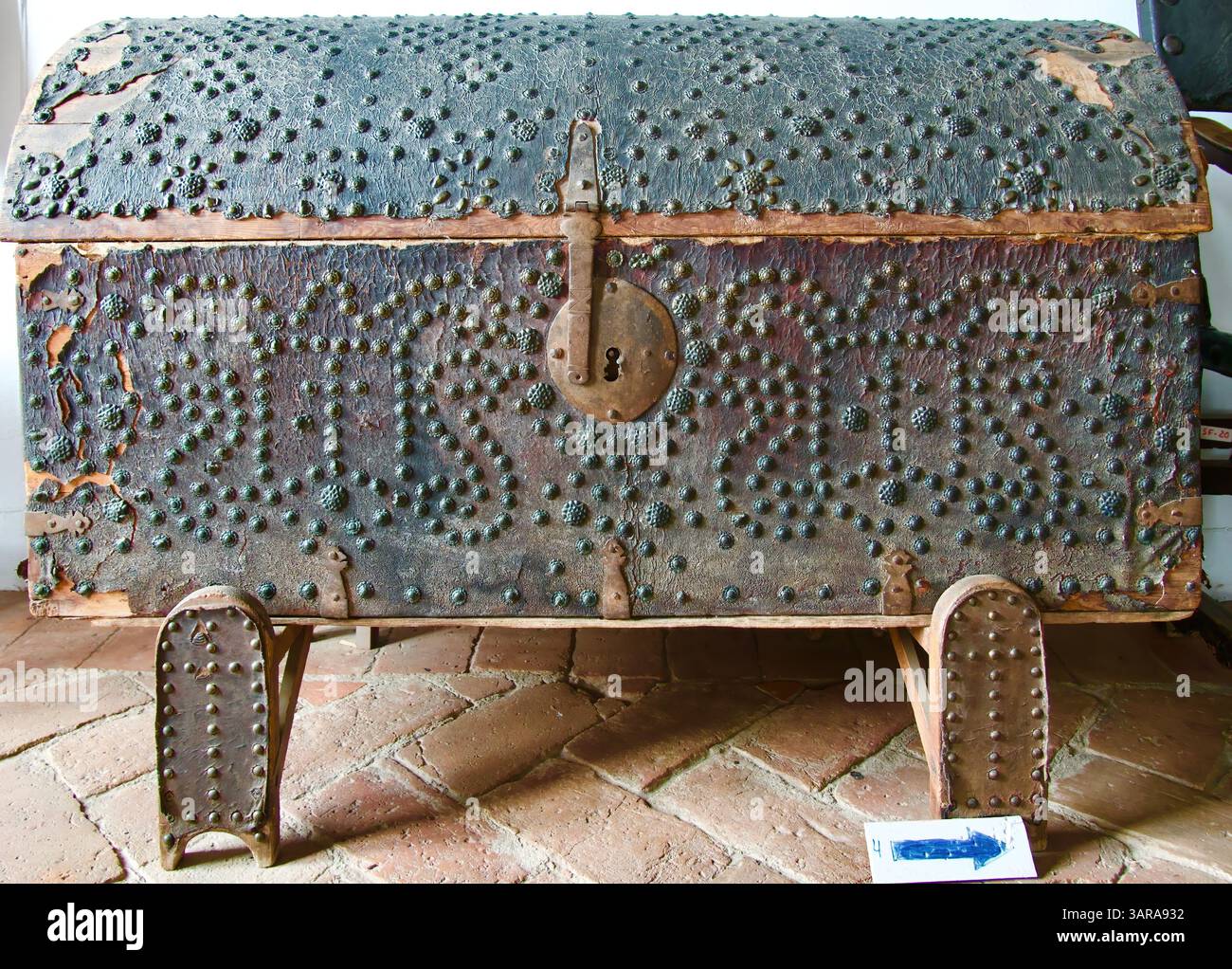 Studded chest strong-box exhibit in the Mirabel Palace of Álvaro de ...
