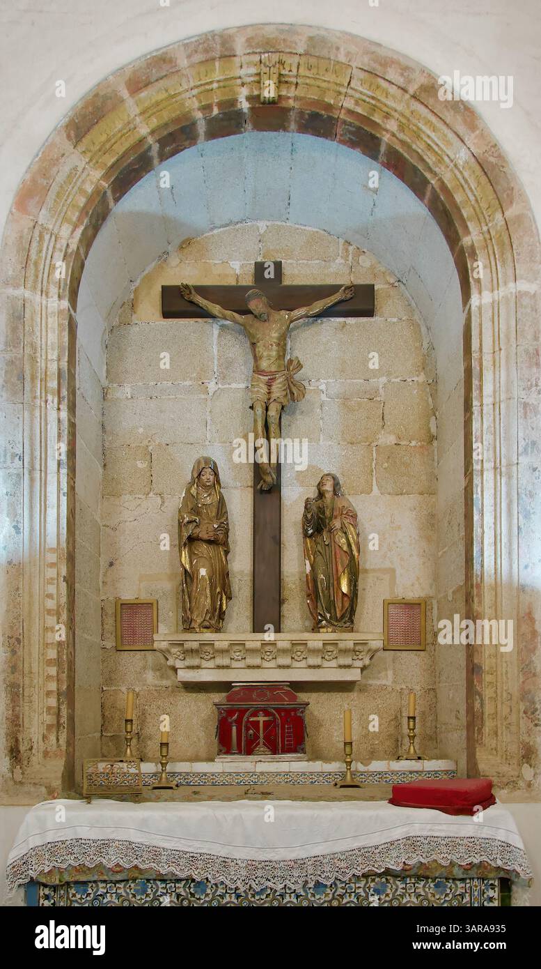 Chapel altar with Jesus Christ crucified in the historical civilian ...