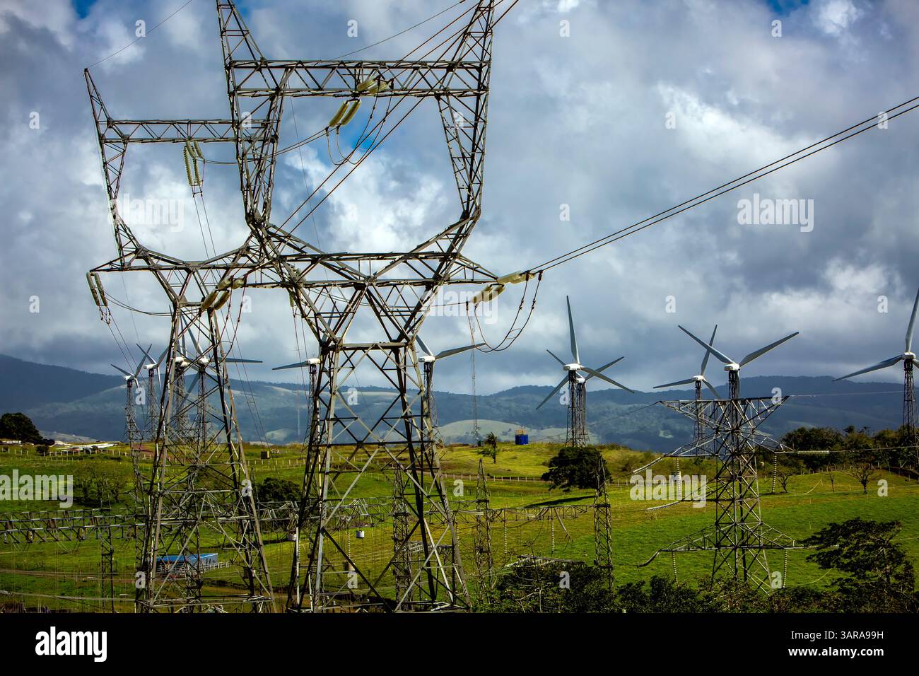 Wind Turbines and electric power transmission lines, Costa Rica Stock ...