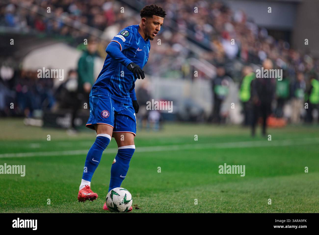 Jadon Sancho of Chelsea FC seen during the UEFA Conference League Quarter Final match between ...