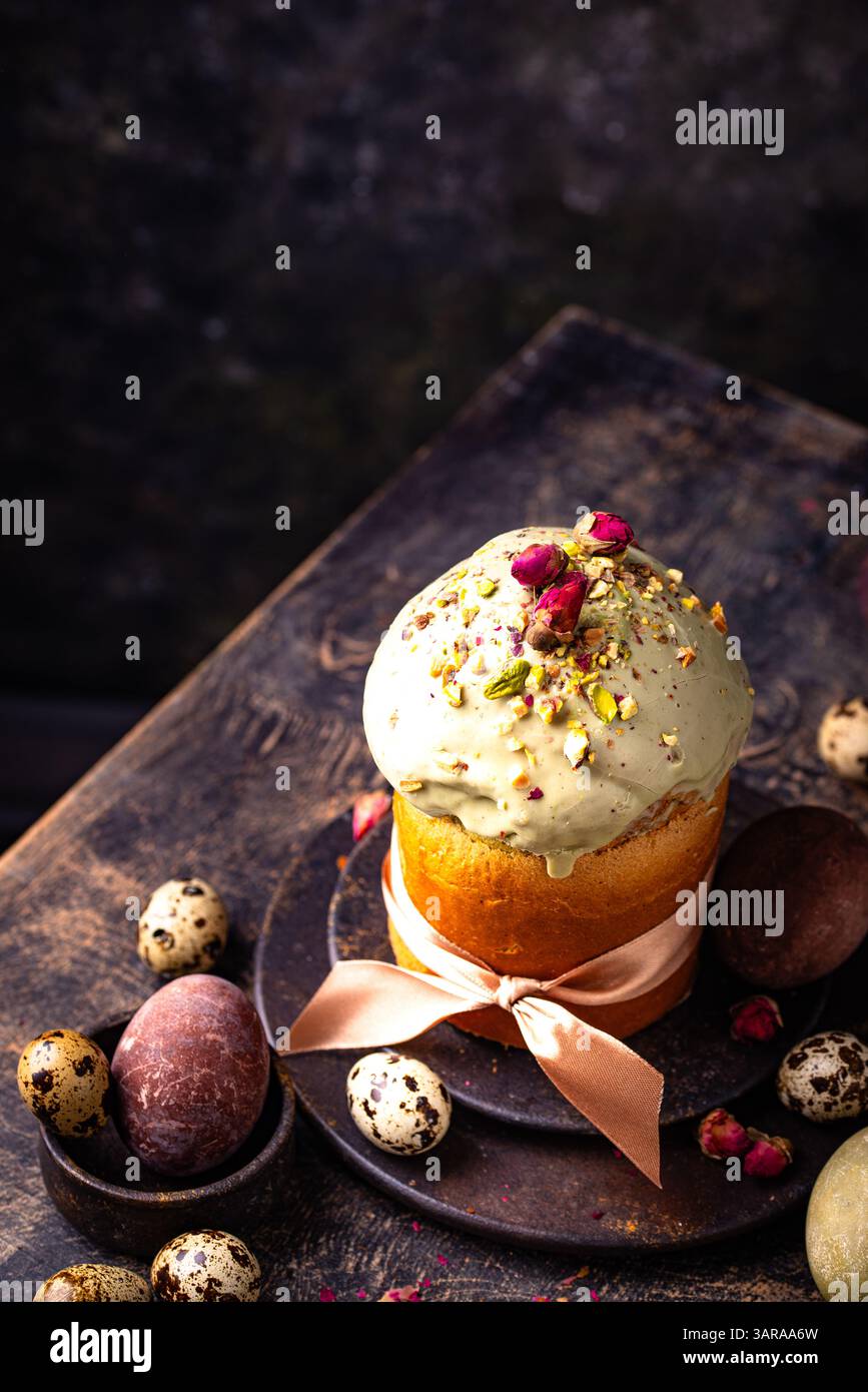 Traditional Easter cake kulich with pistachio Stock Photo - Alamy