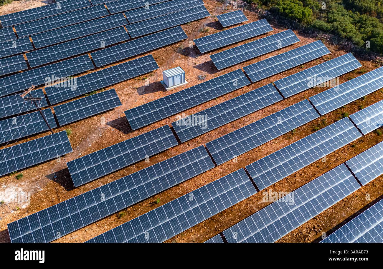 Modern solar power system mounted on ground Stock Photo - Alamy