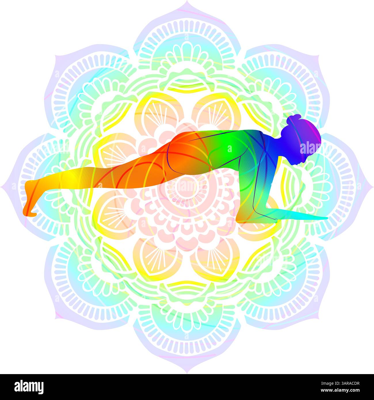 Colorful silhouette of woman practicing Uttana Pristhasana yoga pose ...