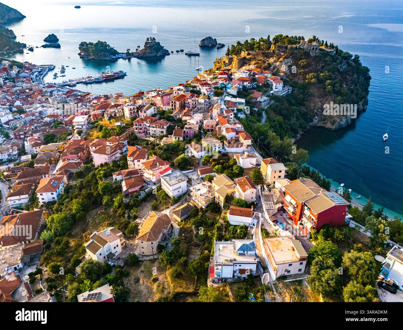 Aerial view of Parga, in the region of Preveza in Epirus, Greece Stock ...