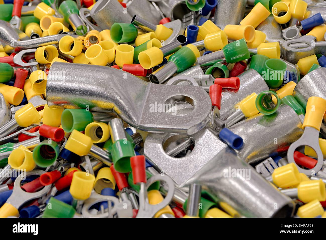 A lot of electrical terminals, connectors and tips of various shapes ...