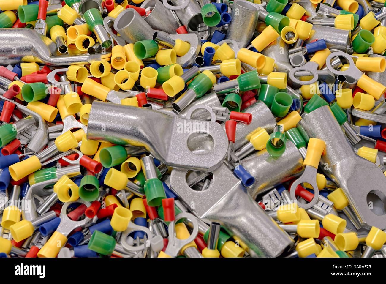 A lot of electrical terminals, connectors and tips of various shapes ...