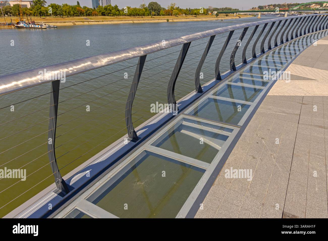 Pedestrian Loop Bridge Elevated Walkway With Glass Floor Over River in ...