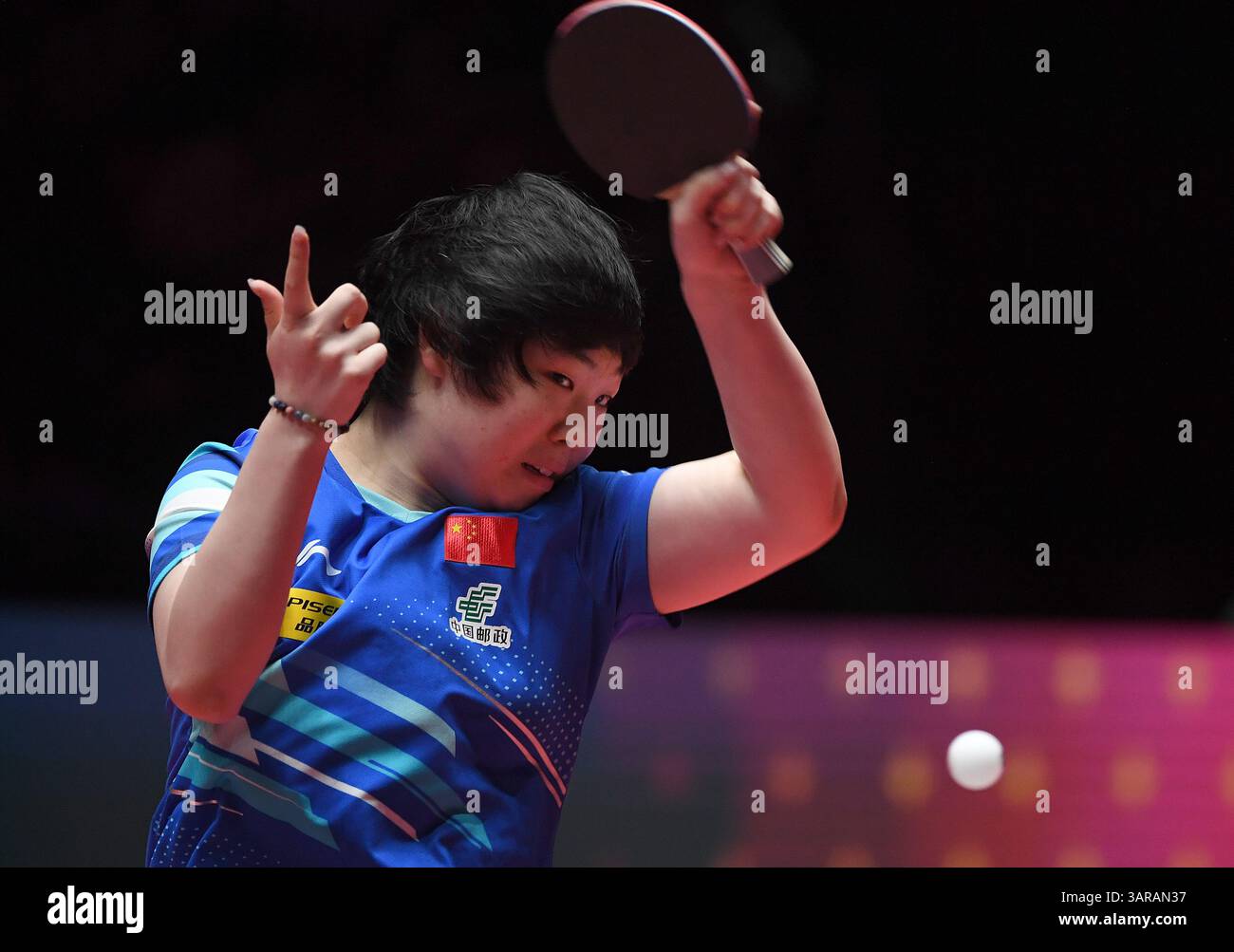 Macao, China. 17th Apr, 2025. Kuai Man hits a return during the women's ...