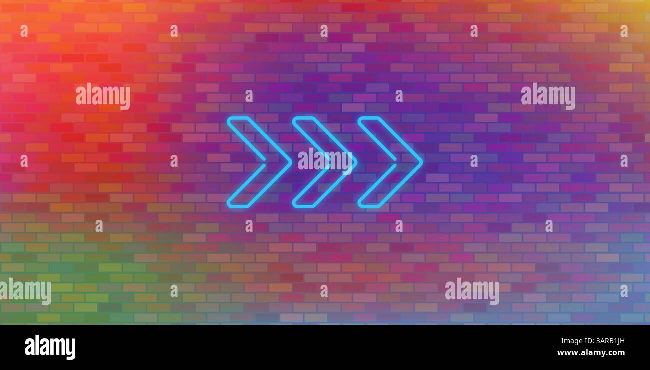 Vector Brick Wall Background. Blue Neon Arrow. Abstract Red Brick ...
