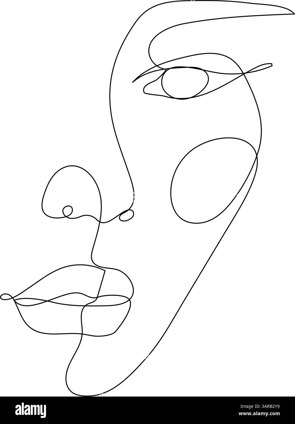 Abstract one line drawing of a woman s face, rendered in a minimalist ...
