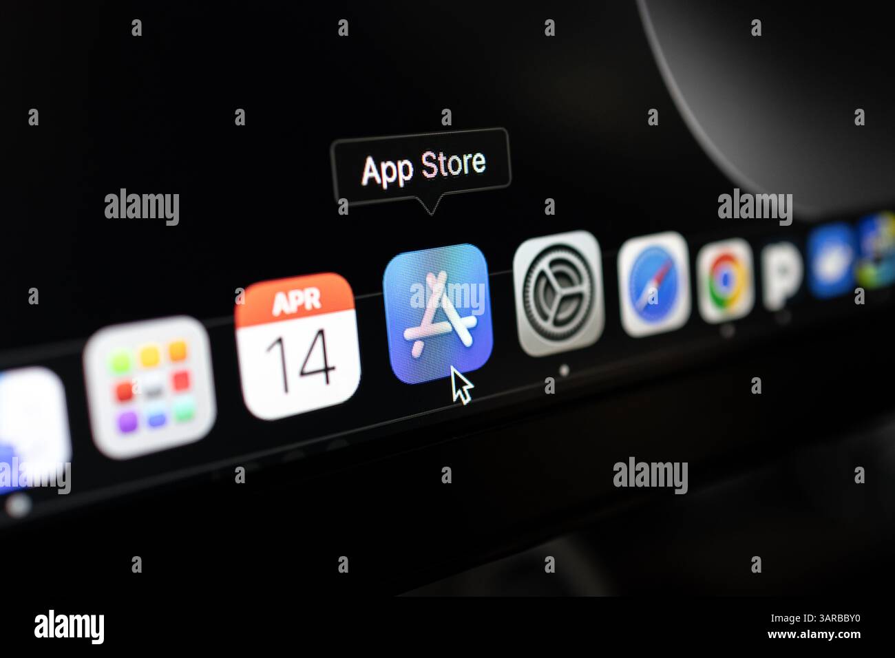 Poznan, Poland – April 14, 2025: detailed view of macOS Dock with highlighted App Store icon and ...