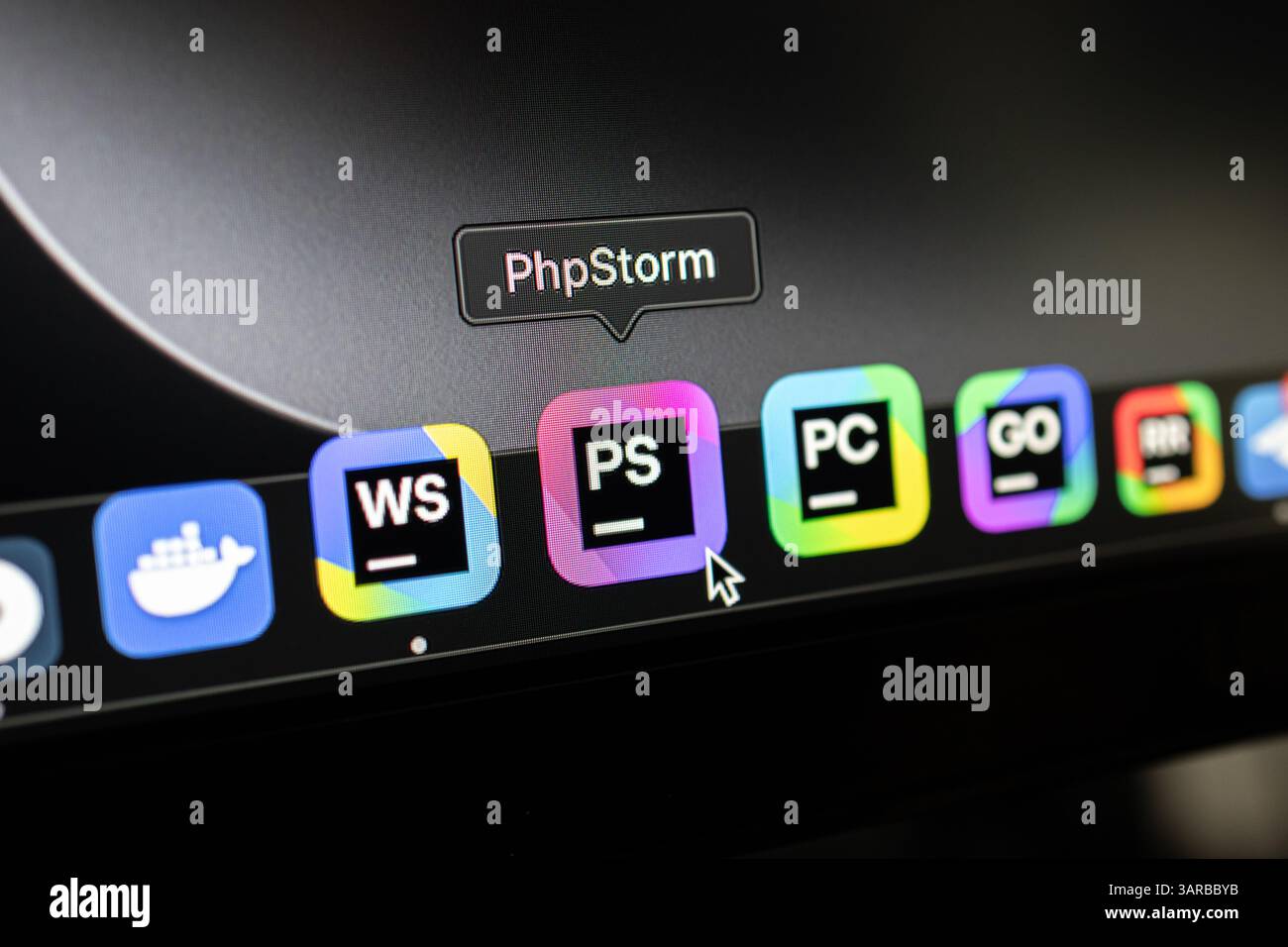 Poznan, Poland – April 14, 2025: highlighted PhpStorm application icon in the Dock panel on a ...