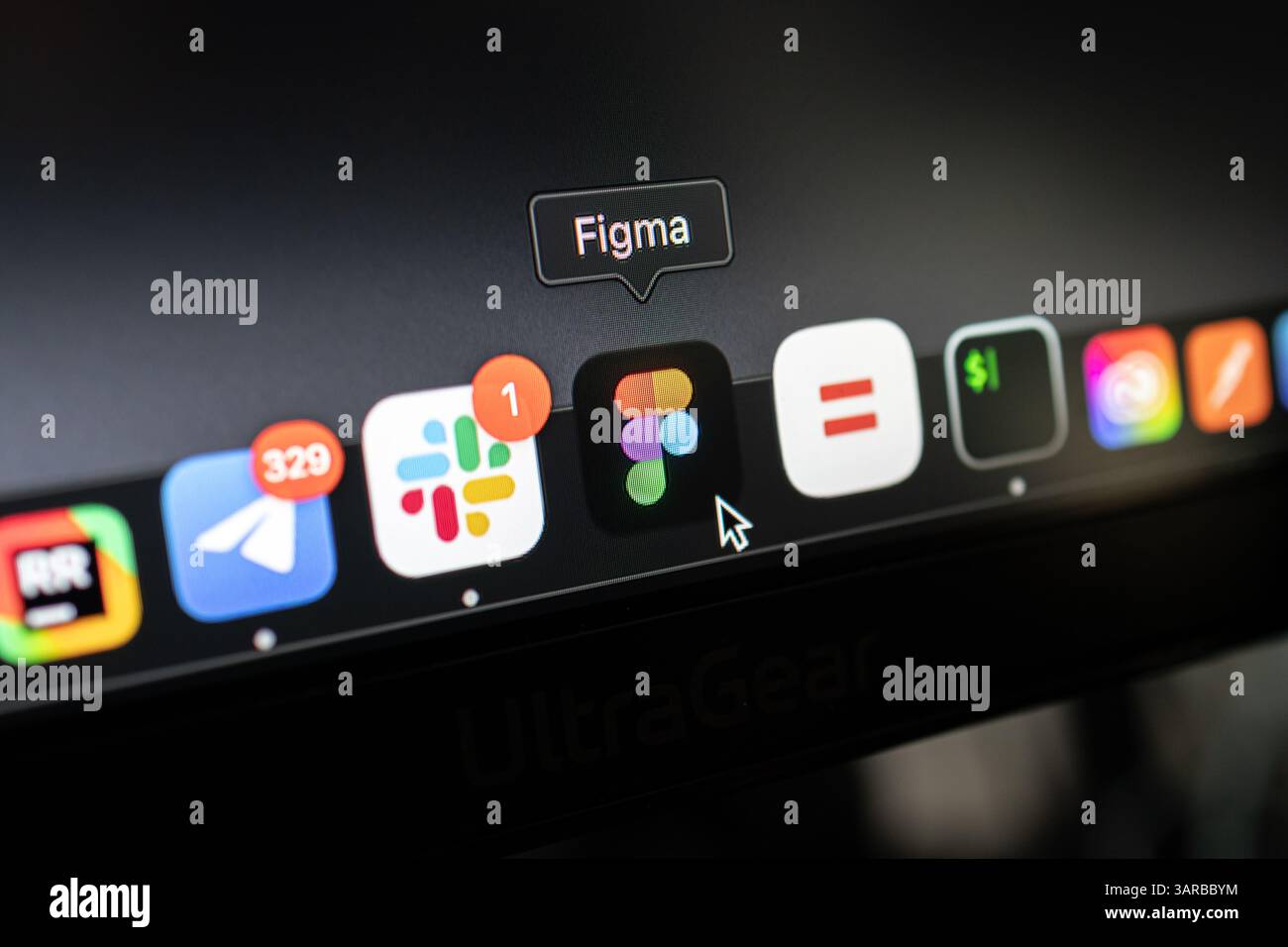 Poznan, Poland – April 14, 2025: Close-up view of the Figma icon highlighted in the macOS dock ...