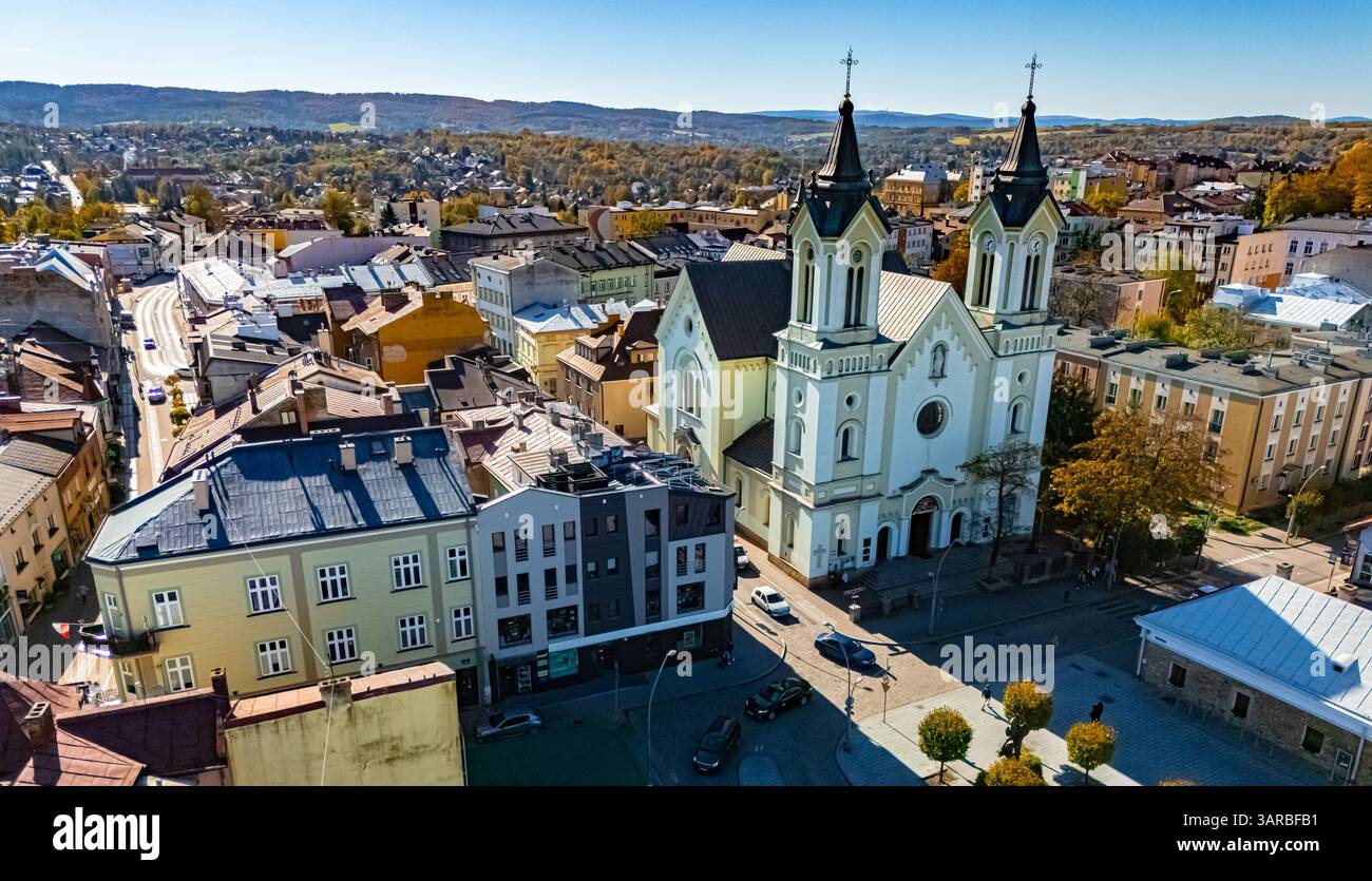 Aerial view of the city of Sanok in Bieszczady Mountains, Poland Stock ...