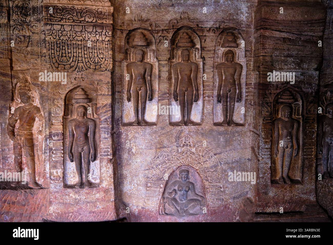 India, Karnataka state, Badami, 7th century Jain cave temple Stock ...