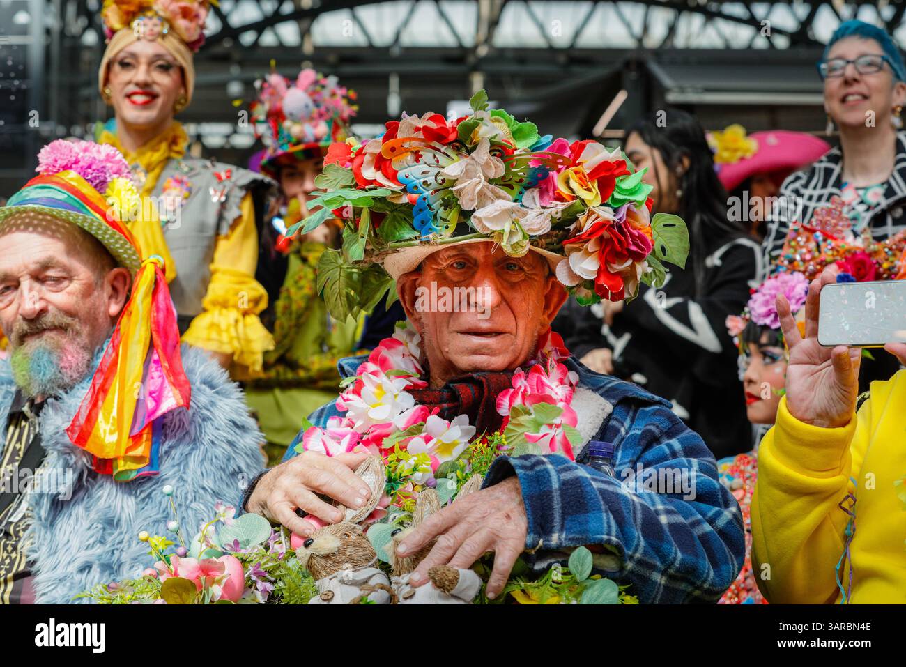 London, UK, 17th April 2025. Alan, a regular, in his Easter Bonnet ...