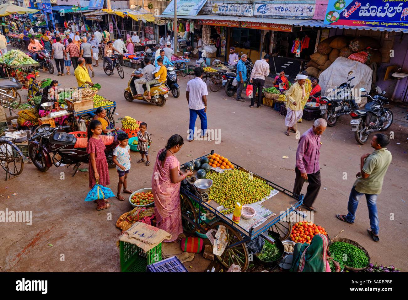 India, Karnataka state, Badami, the bazaar, India, Karnataka state ...