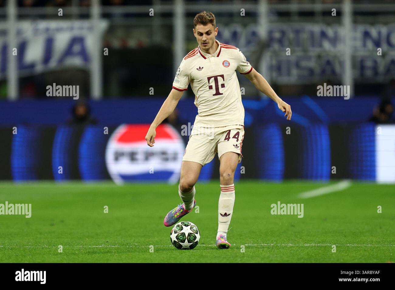 Milano, Italy. 16th Apr, 2025. Josip Stanisic of FC Bayern Munchen in ...