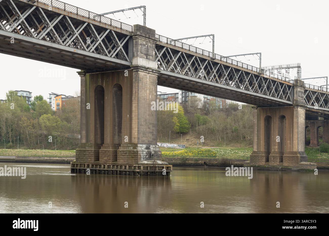 Newcastle, UK - Apr 12, 2025 - A view of The King Edward VII Bridge ...