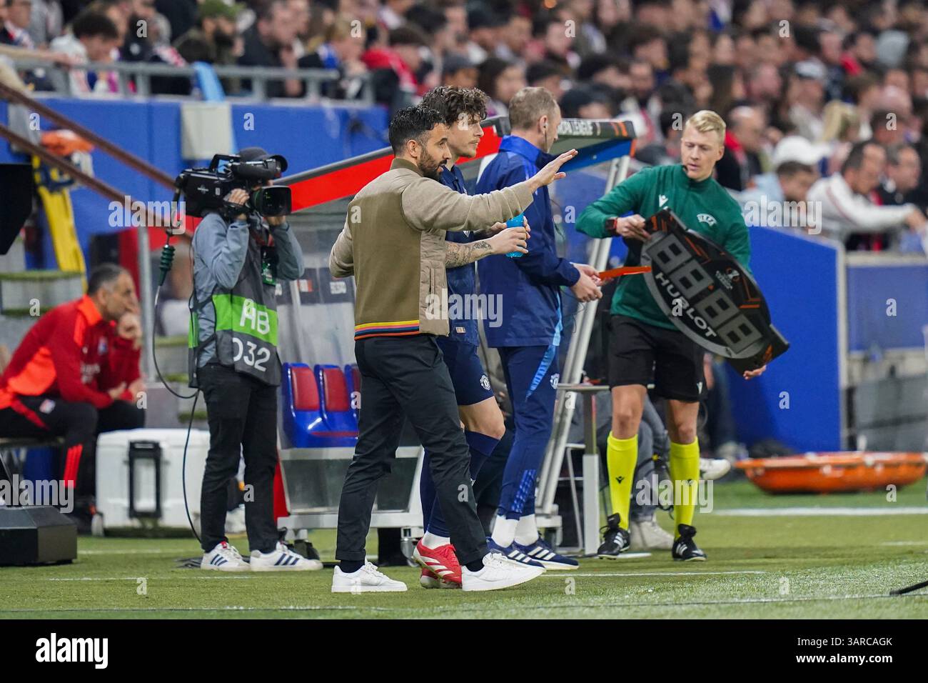 Lyon, France. 10th Apr, 2025. Manchester United Manager Ruben Amorim ...