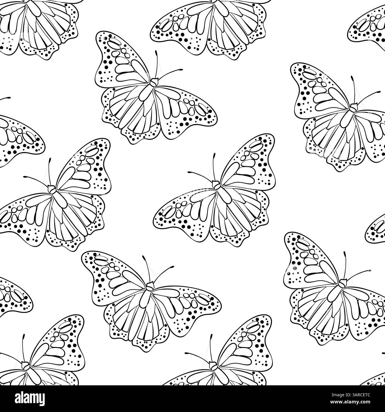 Vector seamless pattern with tropacal butterfly monarch. Vintage ...