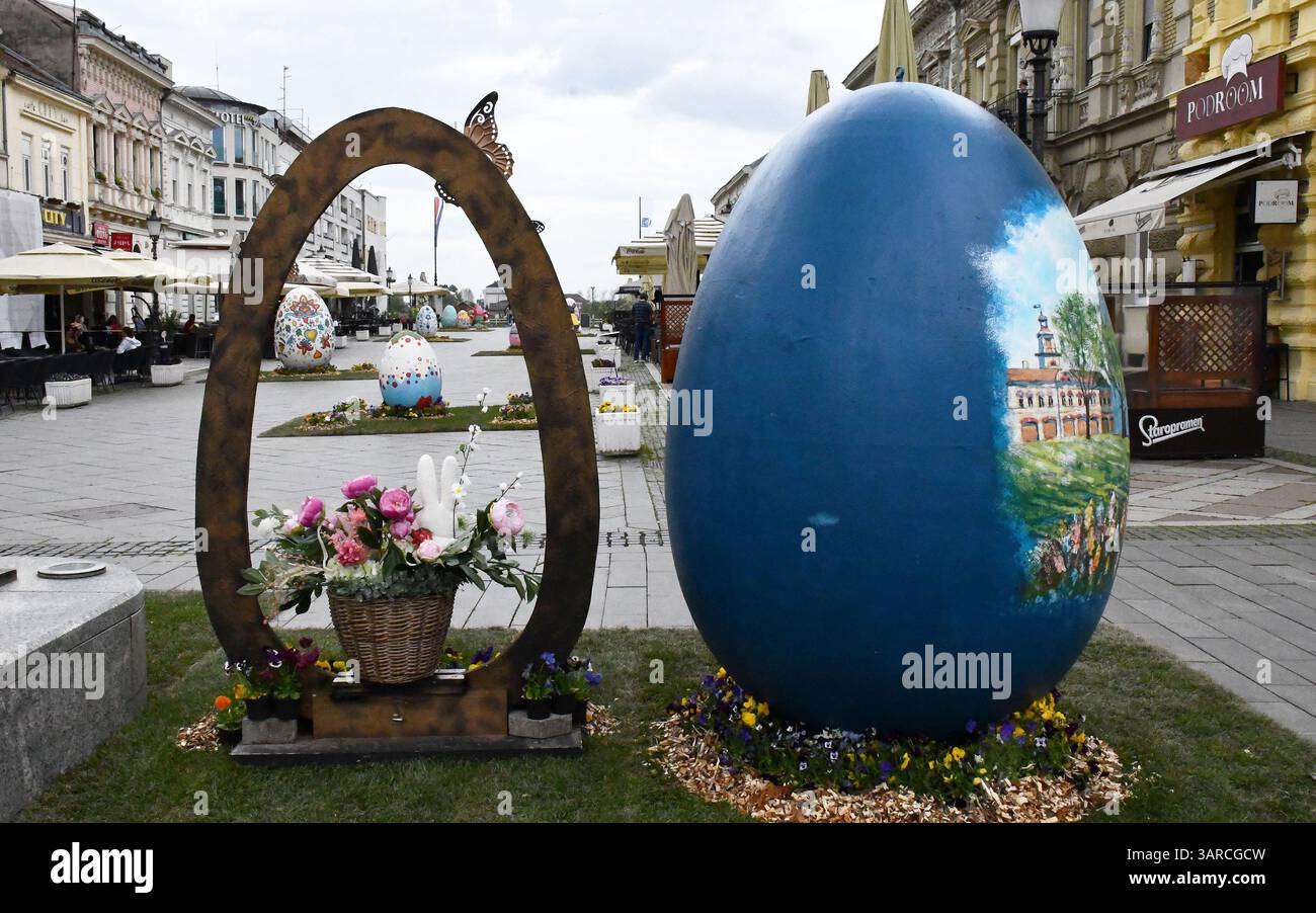 Slavonski Brod, Croatia. 15th Aug, 2024. The city center is decorated ...