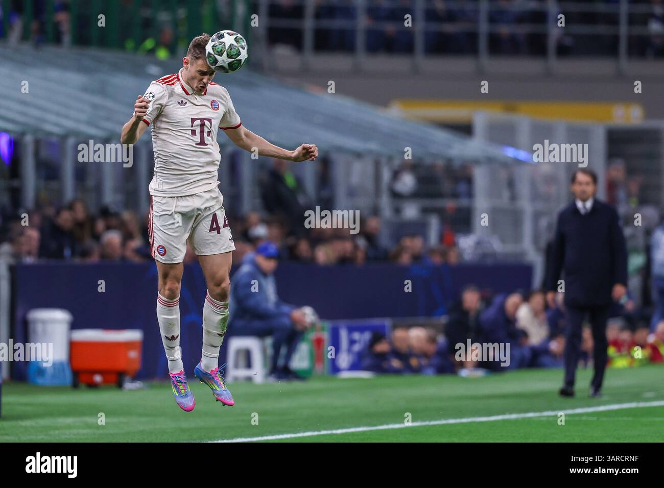 Milan, Italy. 17th Apr, 2025. Josip Stanisic of FC Bayern Munchen seen ...