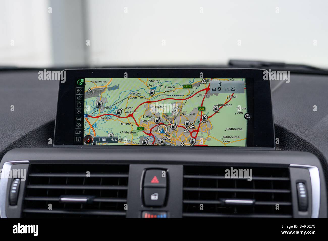 In-Car GPS System Showing Live Navigation Map Stock Photo - Alamy