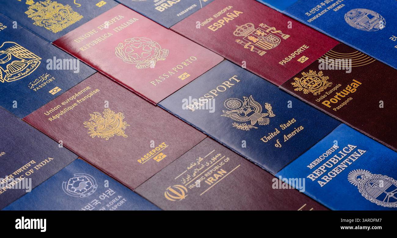 Passports of citizens of different countries of the world, background ...