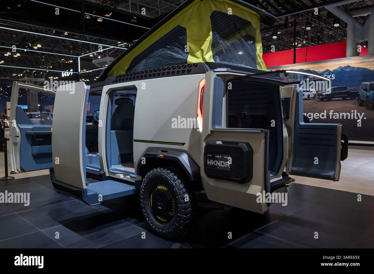 Kia's PV5 WKNDR Concept EV Off-Grid, Off-Road Camper seen during the ...