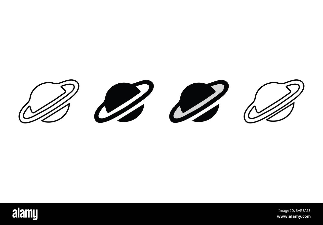 Planet Saturn with planetary ring system flat vector, silhouette vector ...