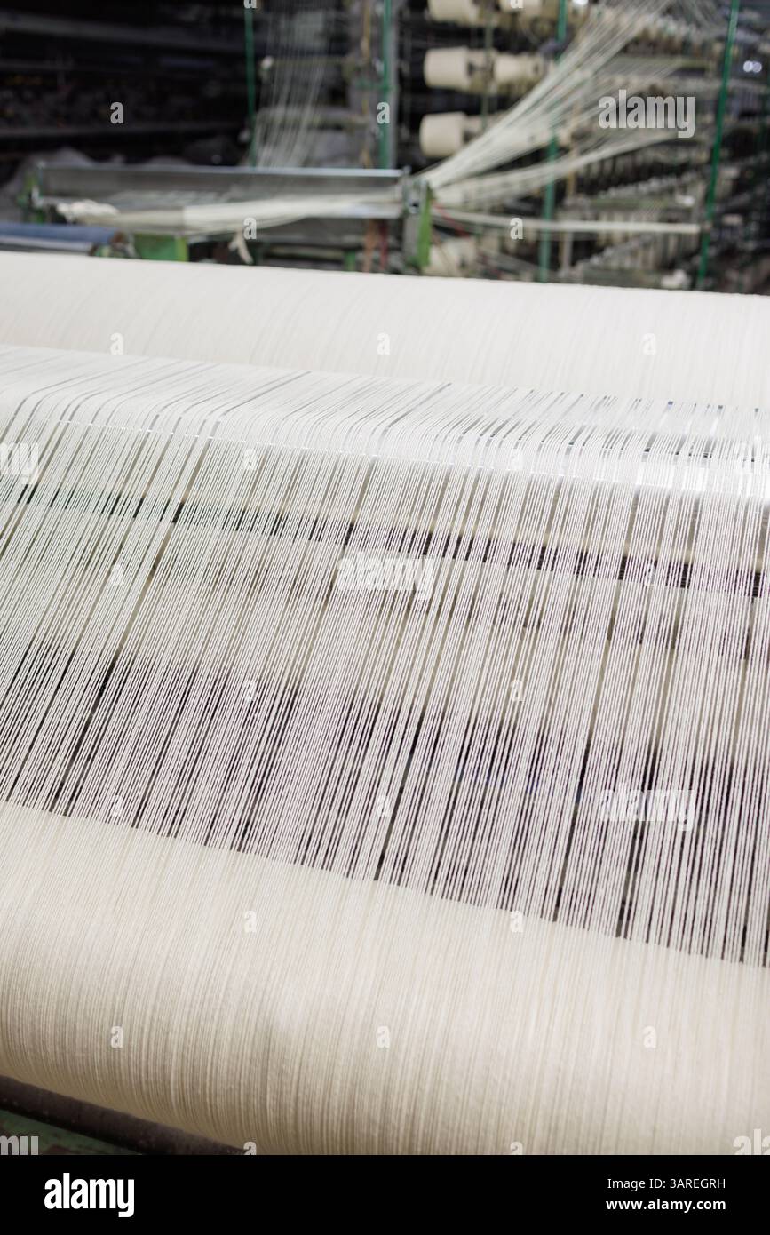 Automated textile production with white threads on a weaving loom ...